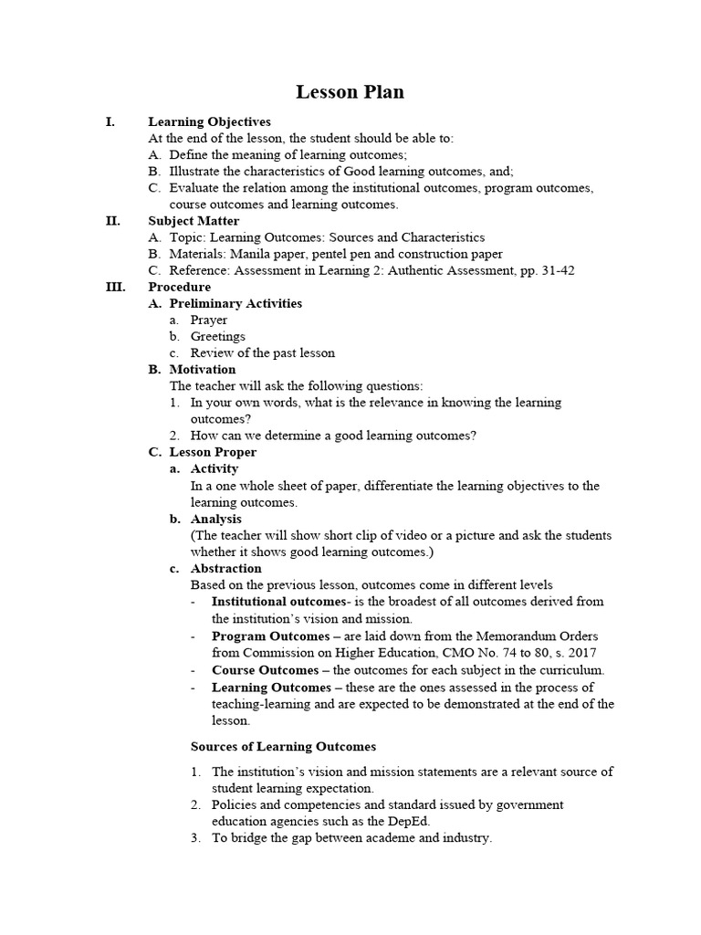 2lesson Plan Assessment2, Chap3-1 New | PDF | Learning | Educational Aims And Objectives