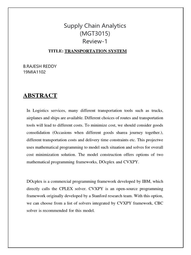 Transportation Cost Optimization Model | PDF | Logistics | Mathematical Optimization