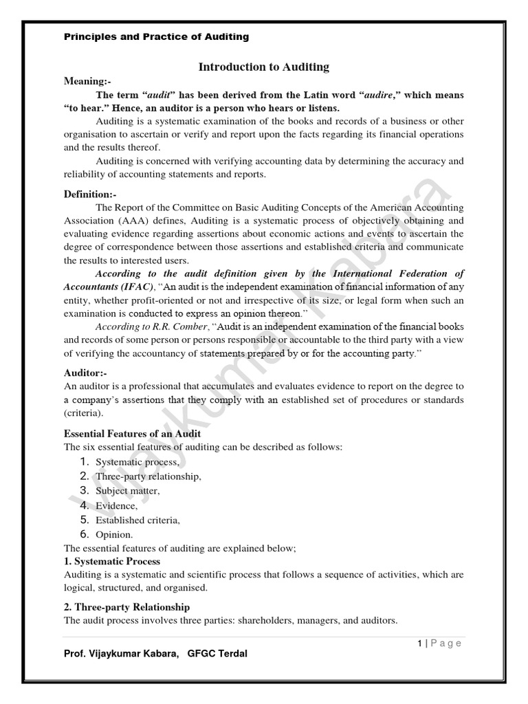 Unit - 1 Introduction To Auditing | PDF | Audit | Financial Audit