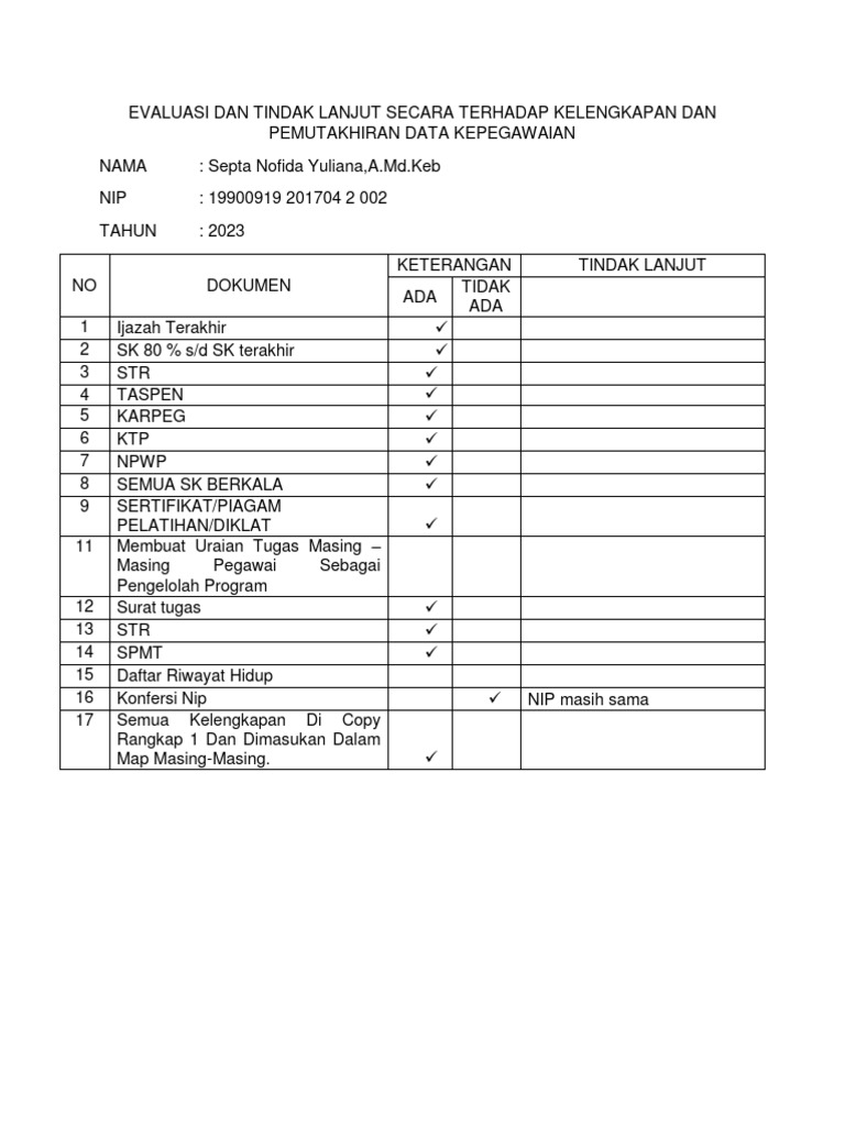 1342 Evaluasi & TL Secara Periodik Terhadap Kelengkapan & Pemutakhiran Data Kepegawaian | PDF