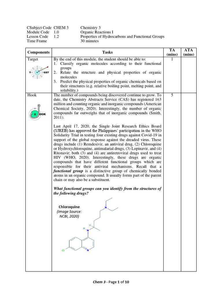 LG 1.2 Properties of Hydrocarbons and Functional Groups | PDF ...