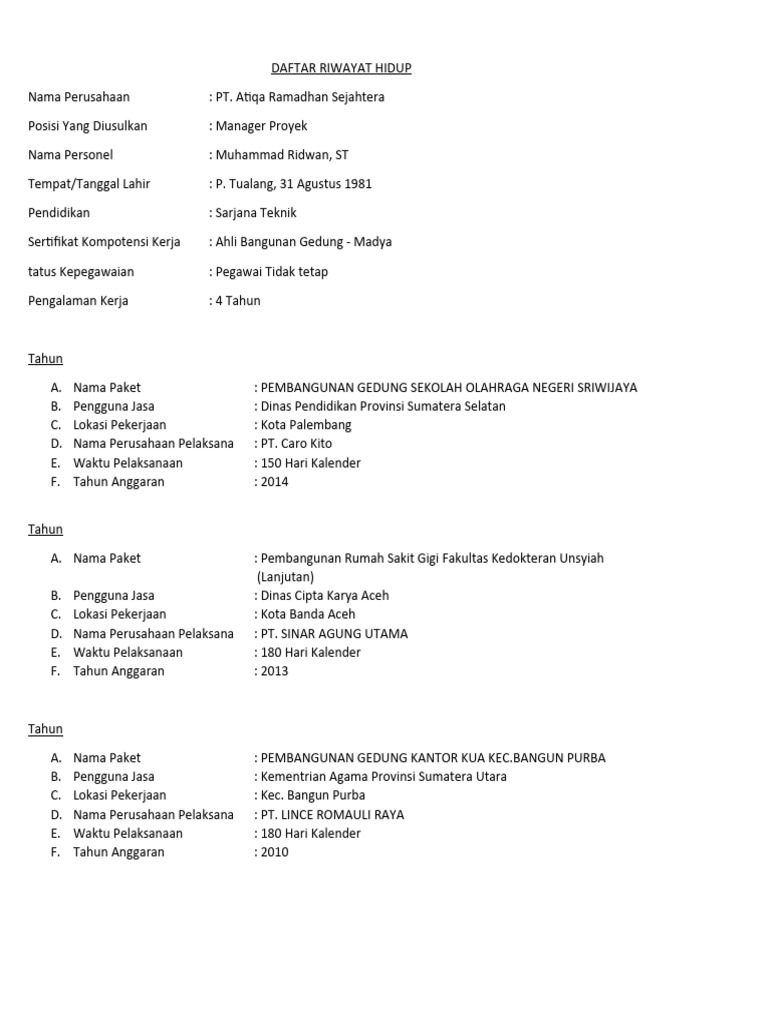 Daftar Riwayat Hidup Muhammad Ridwan | PDF