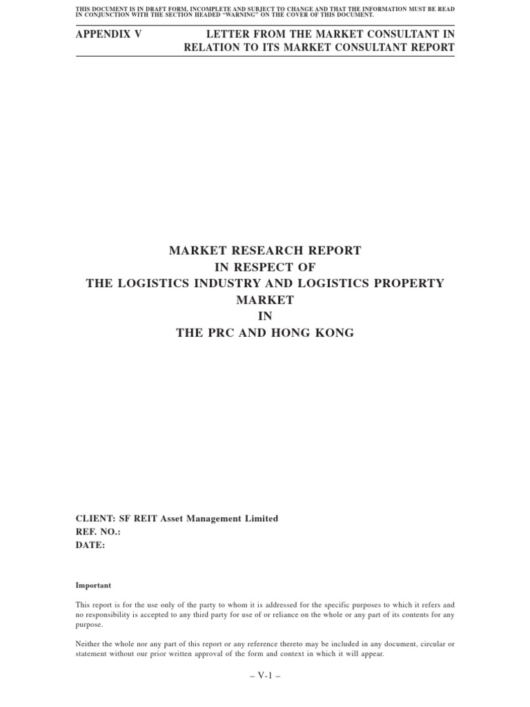 Market Research Report in Respect of The Logistics Industry and Logistics Property Market in The ...