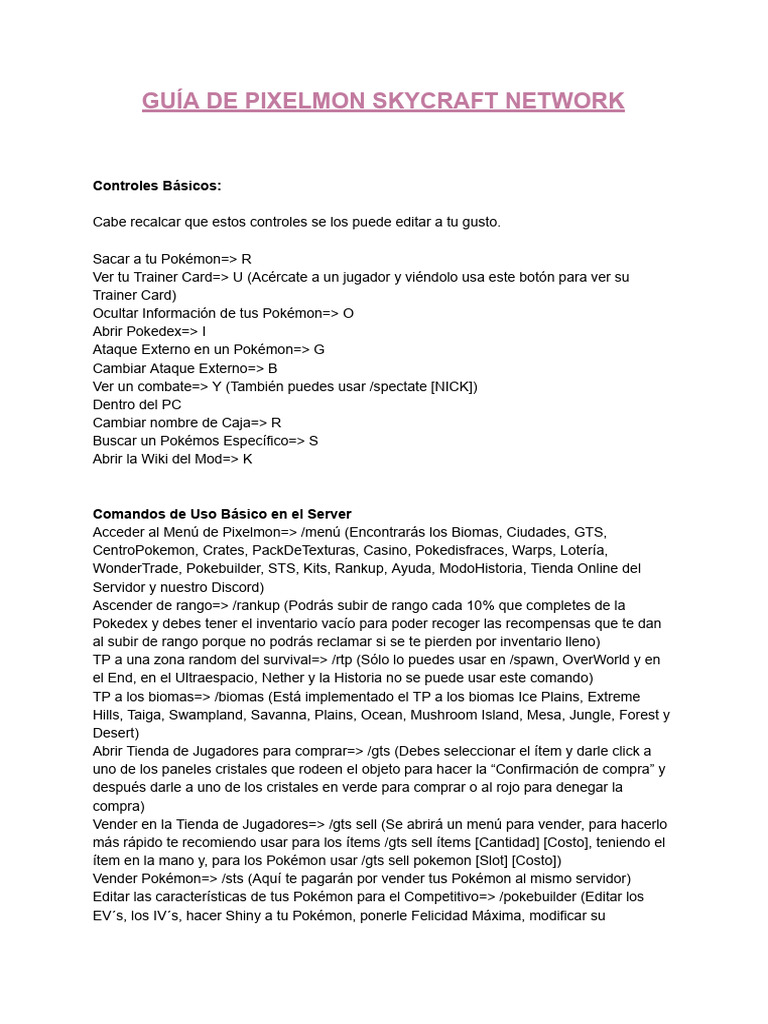 Guía de Pixelmon Skycraft Network | PDF | Pokémon | Videojuegos