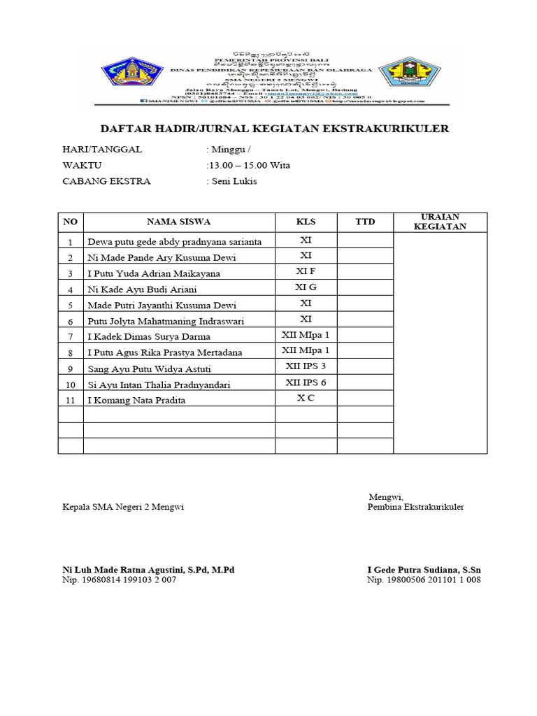 Absen Ekstra Seni Lukis 2023 | PDF