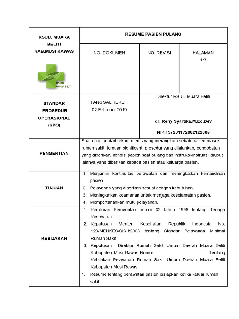 Spo Resume Pasien Pulang Pdf
