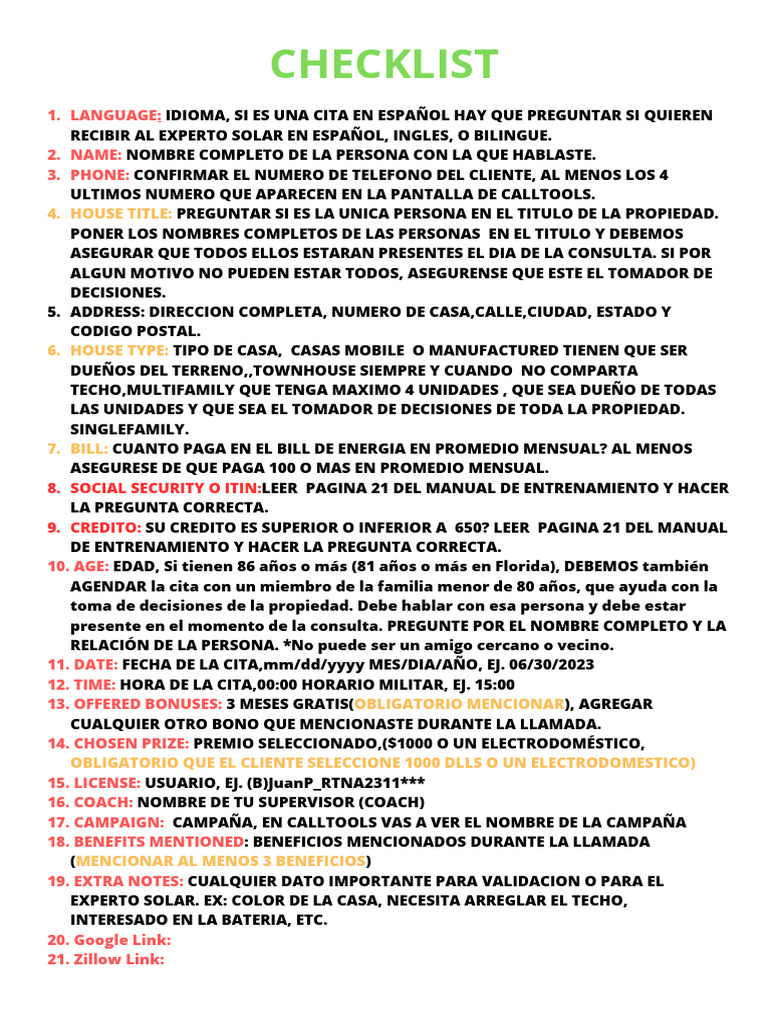 Checklist en Español | PDF