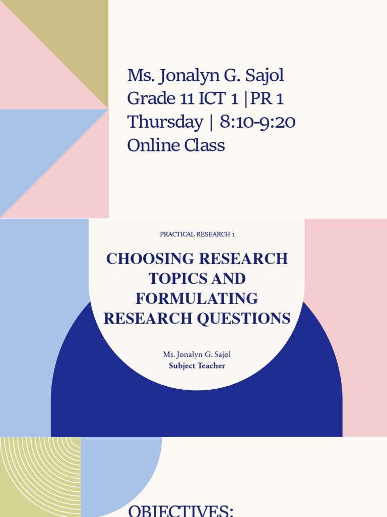 Lesson 3 Choosing Research Topics and Formulating Research Questions ...