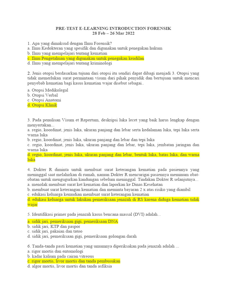 Pre-Test Introduction Forensik | PDF | Hukum | Sains & Matematika