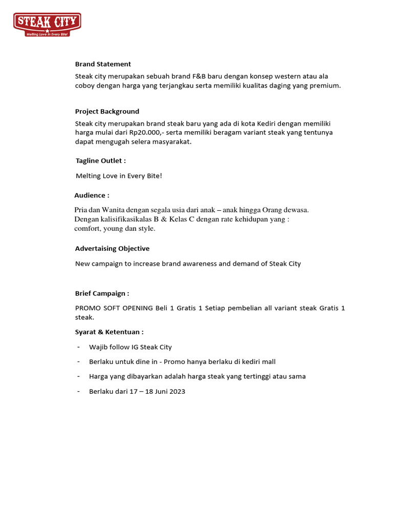 Brief KOL Steak City | PDF