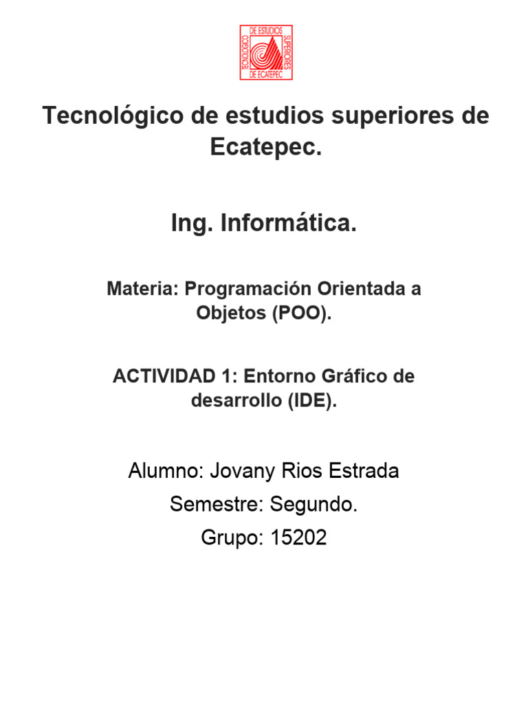 ACTIVIDAD 1 Entorno Gráfico de Desarrollo (IDE) | PDF | Entorno de ...