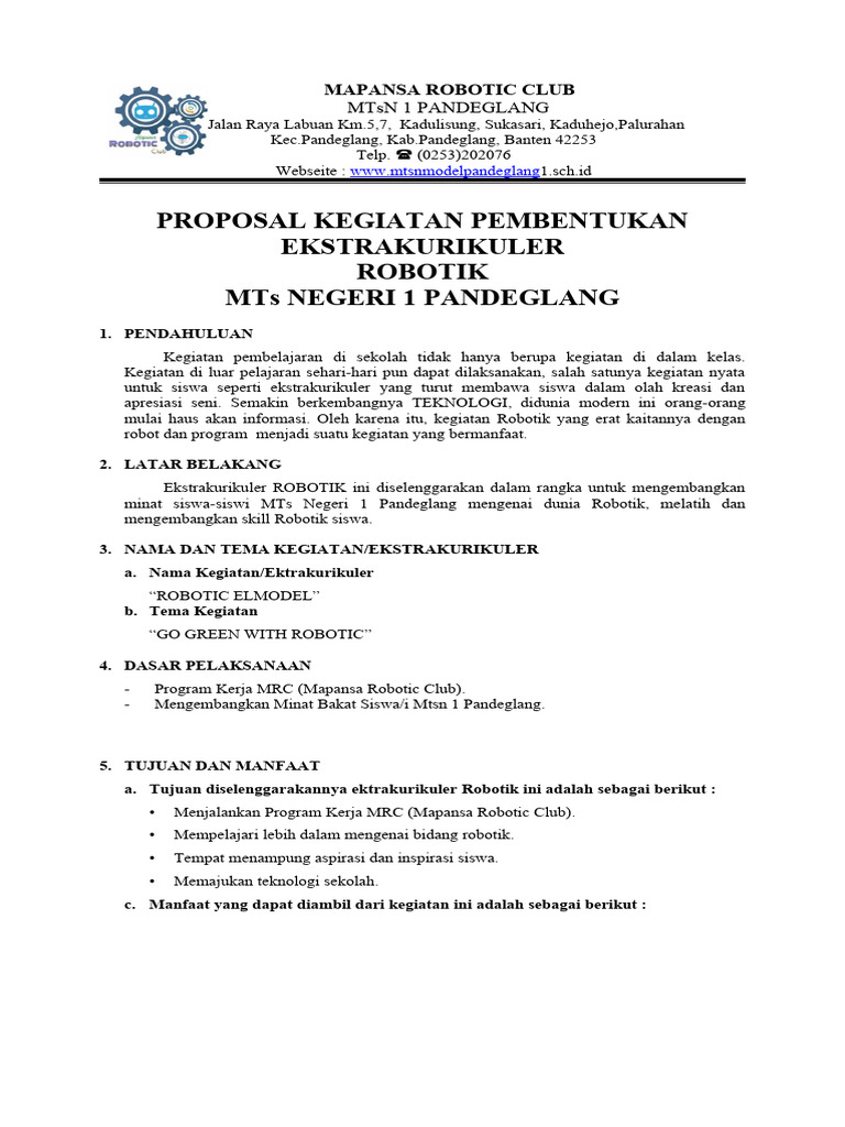Proposalpengajuan Ekskul Robotik | PDF