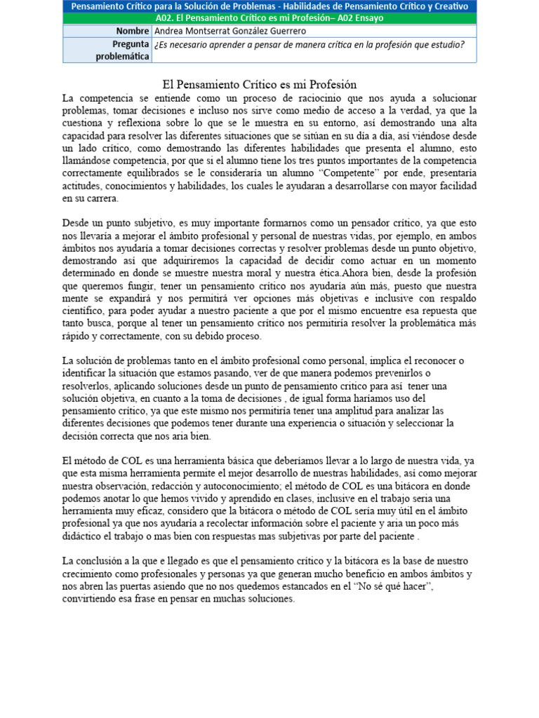 A2 Modelo COL de Campiran | PDF | Pensamiento crítico | Pensamiento