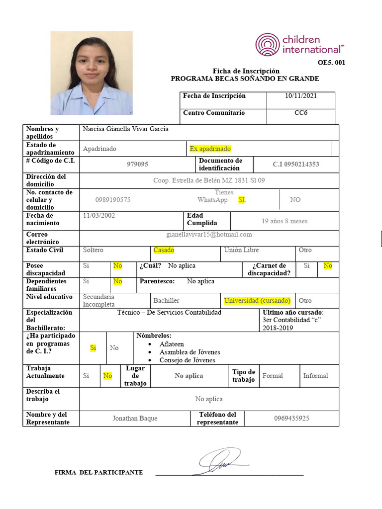 001 Ficha de Inscripcion Becas | PDF