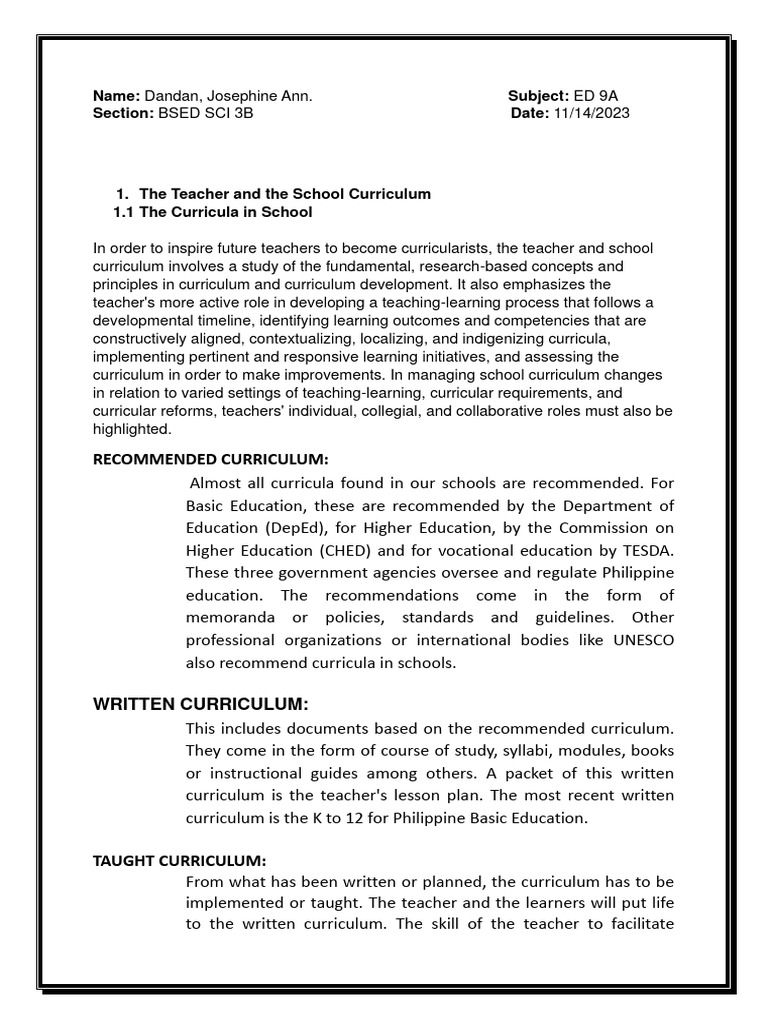 Dandan Josephine Ann Bsed B | Descargar gratis PDF | Curriculum | Teachers