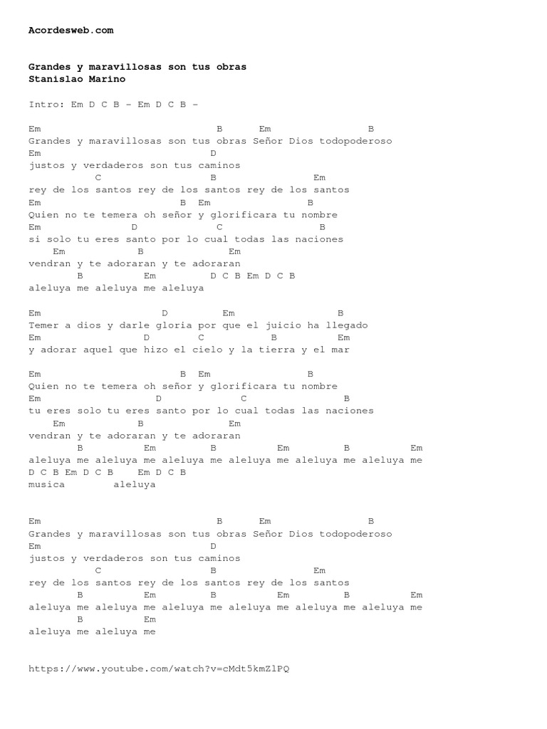 Grandes y Maravillosas Son Tus Obras Stanislao Marino Acordesweb Com | PDF