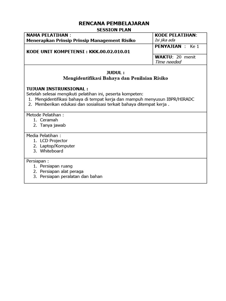 Bukti 10. Lesson Plan - Session Plan (Repaired) | PDF