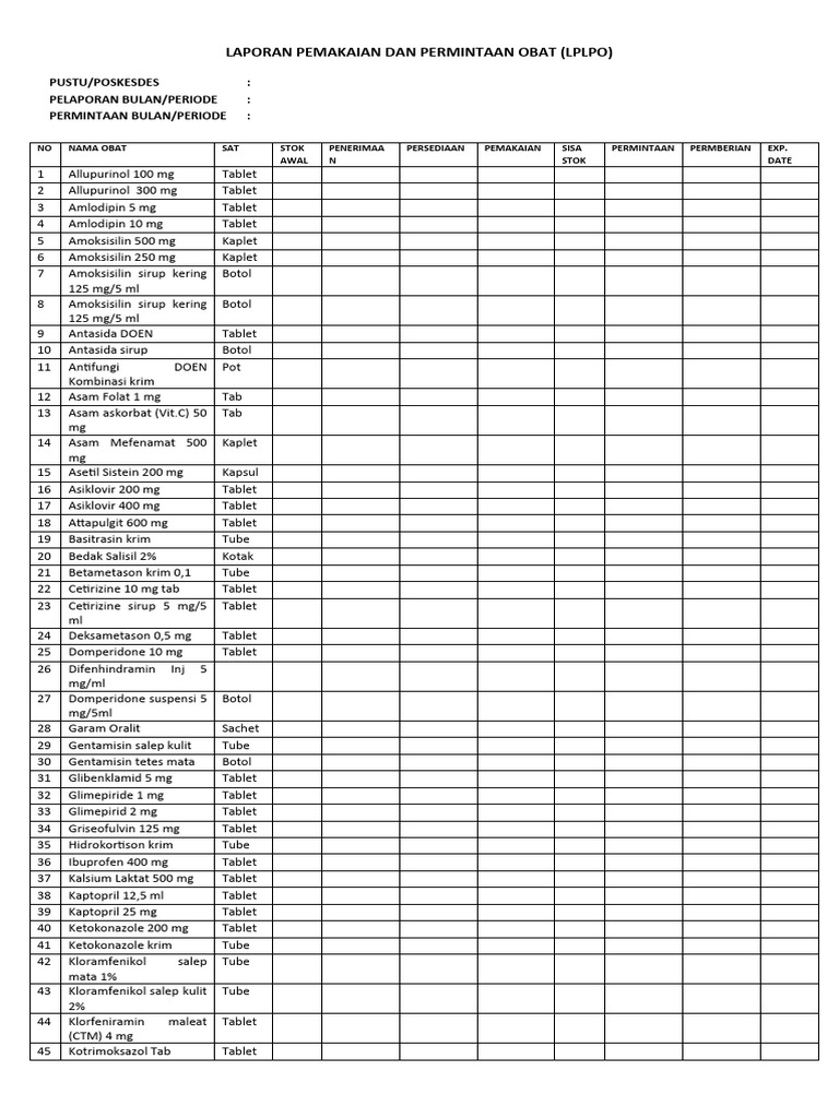 Form Lplpo Pustu Dan Poskesdes | PDF | Pharmacology | Chemical Substances
