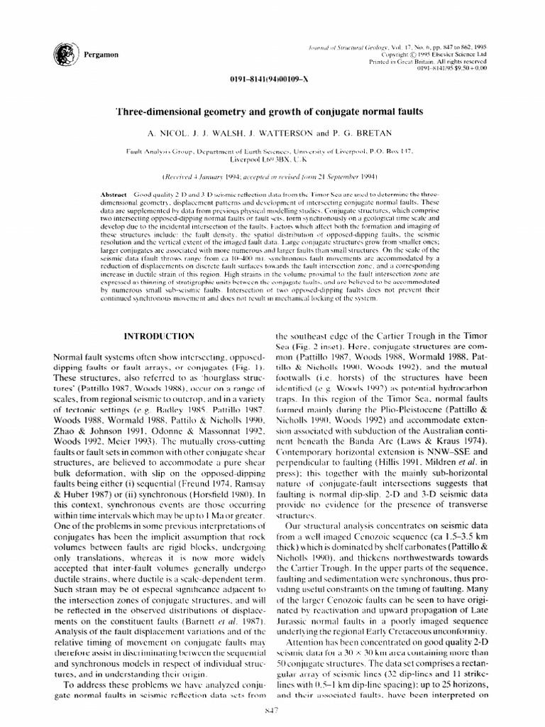 Three Dimensional Geometry And Growth Of Conjugate Normal Faults Download Free Pdf Fault 