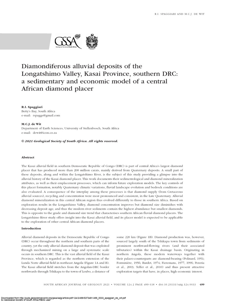 Diamondiferous Alluvial Deposits of The Longatshimo Valley, Kasai ...