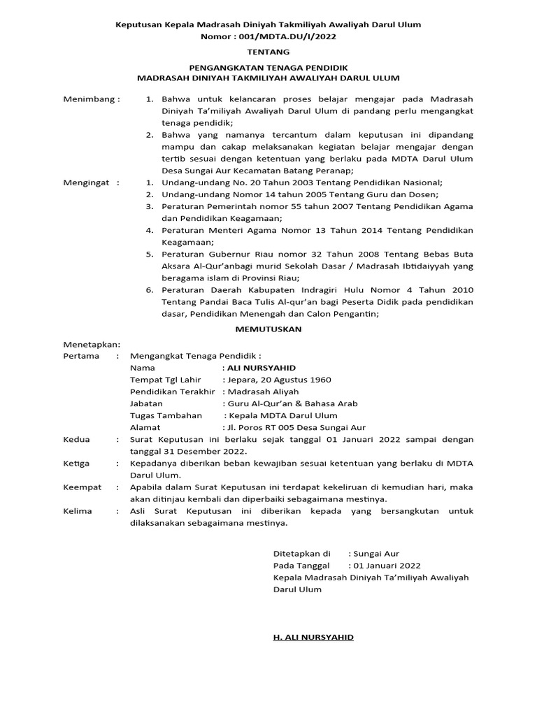 Contoh SK Guru 2022 | PDF