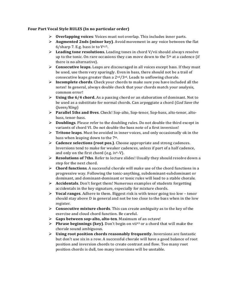 Four Part Vocal Style RULES | PDF | Chord (Music) | Pitch (Music)