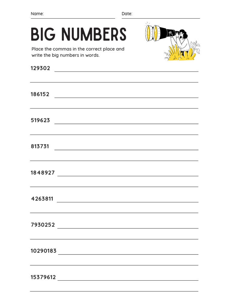 Big Numbers Math Worksheet 2 | PDF