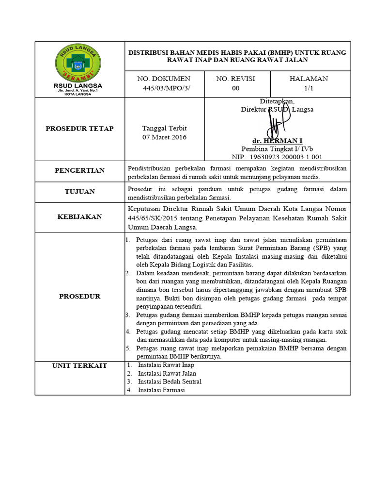 SOP Distribusi BMHP | PDF