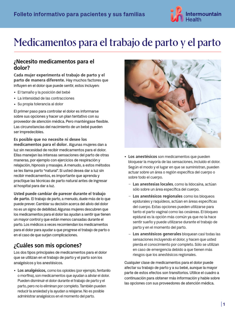 Anesthesia For Labor and Delivery Fact Sheet Spanish | PDF | Parto ...