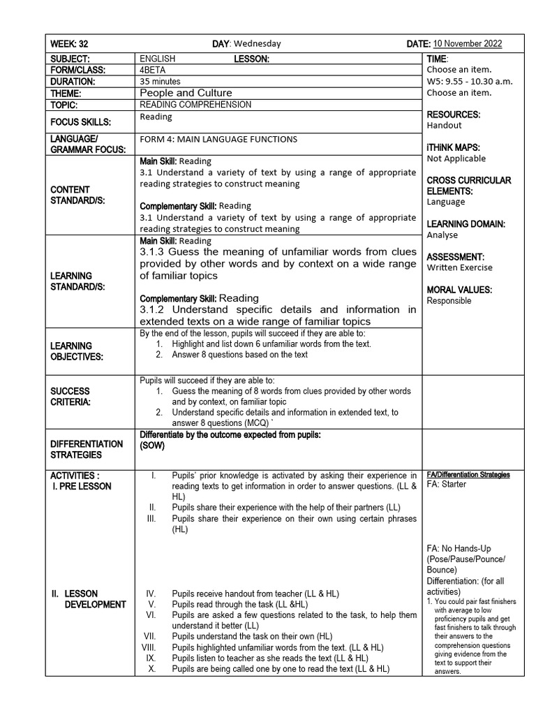 Form 4 Cefr Reading MCQ | PDF | Reading Comprehension | Behavior Modification