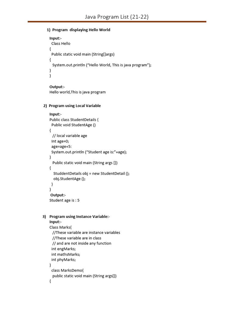 JAVA Program List 21-22 | PDF | Software Engineering | Computer Engineering