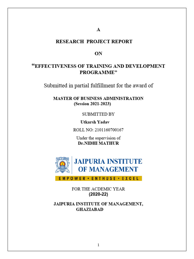 (Project) Effectiveness of Training and Development - Programme | PDF ...