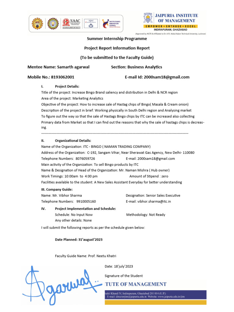 Samarth Agarwal PIR | PDF | Business | Computing