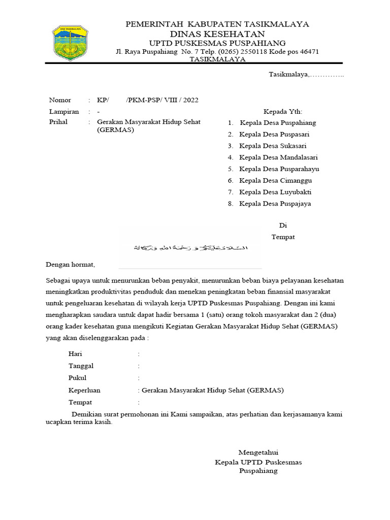 Surat Undangan GERMAS | PDF