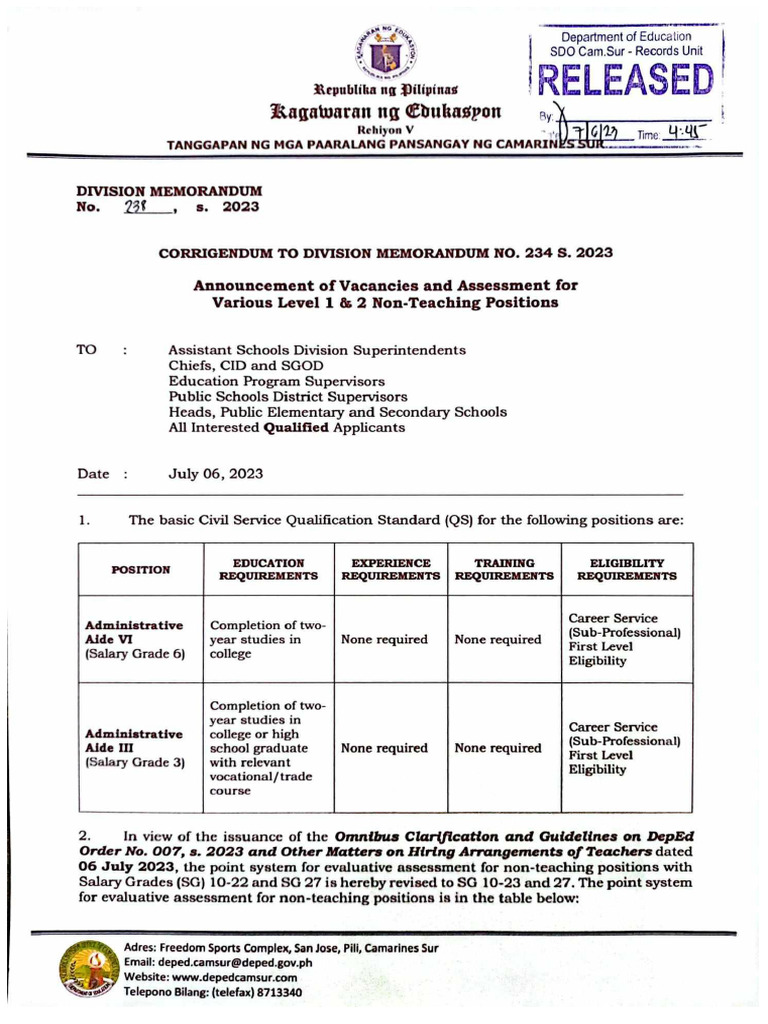 Corrigendum To DM No. 234 S. 2023 | PDF