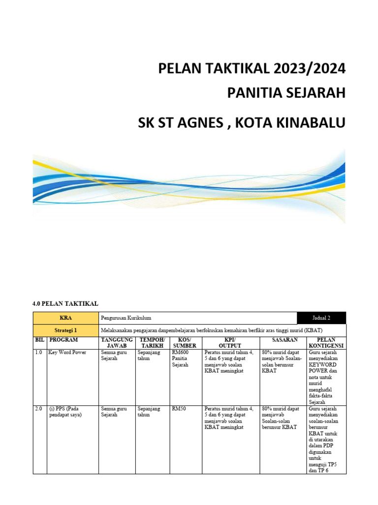 Pelan Taktikal Panitia Sejarah 2023 | PDF