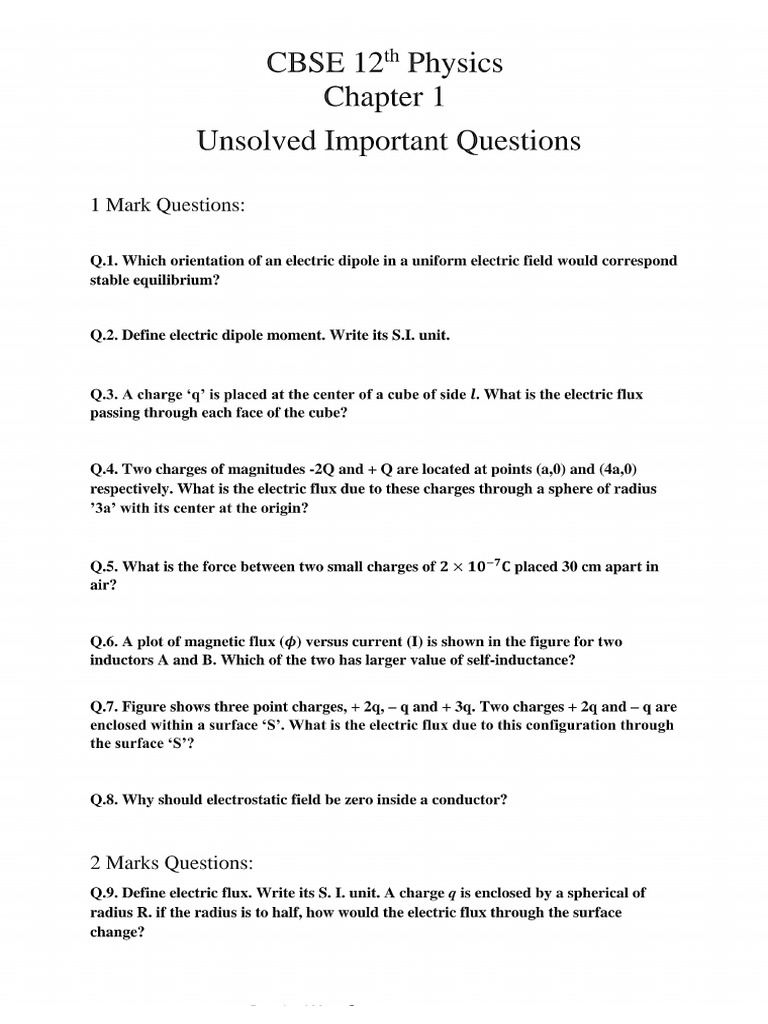 Chapter 1 (Electric Charges and Field) Unsolved | PDF