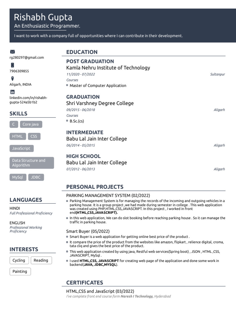 Rishabh Resume | PDF | World Wide Web | Internet & Web
