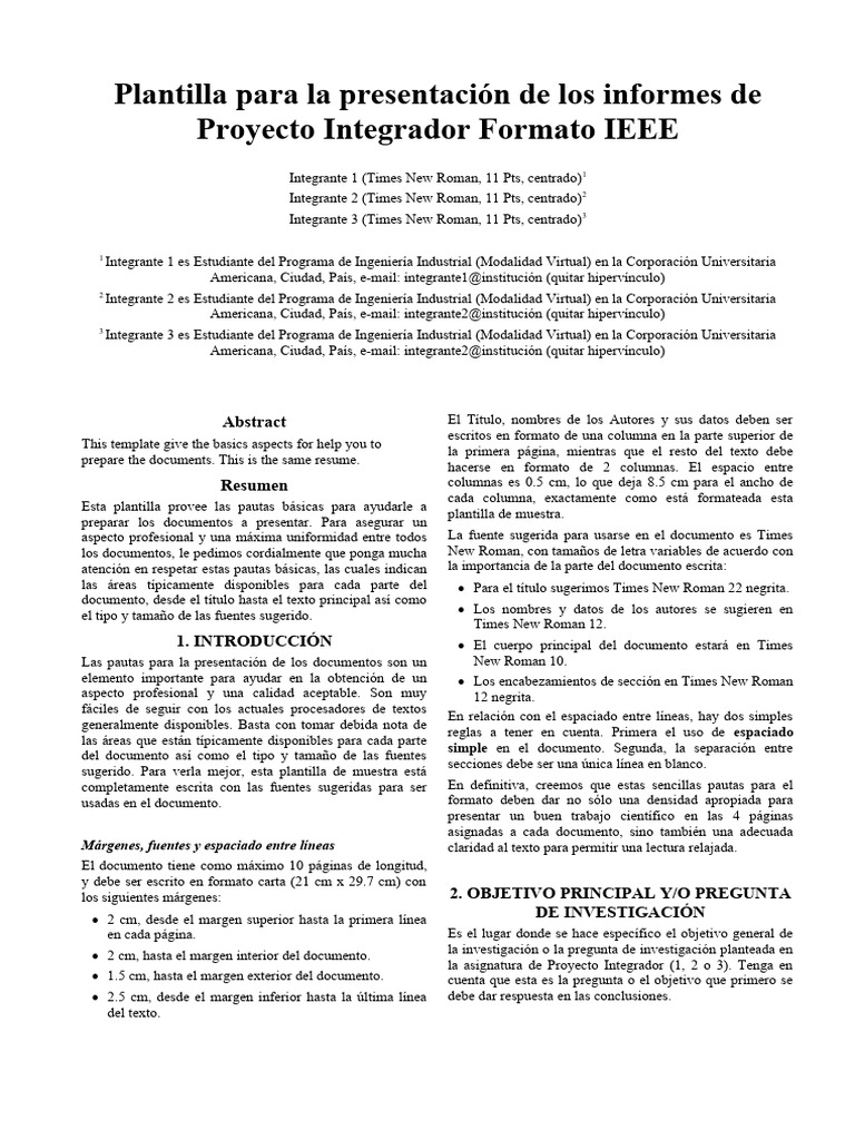2020.cua-Iiv. Plantilla para Presentacion de Informe de Proyecto | PDF | Experimentar | Teoría