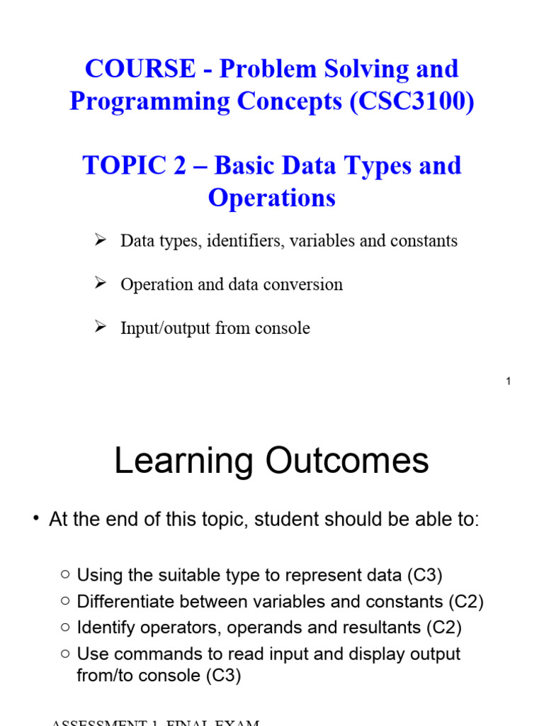 Topic2 Basic Data Types And Operations Pdf Integer Computer 6794