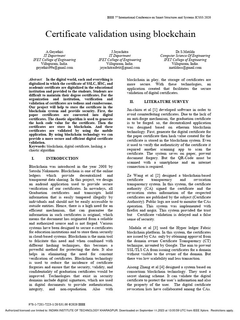Certificate Validation Using Blockchain Pdf Public Key Certificate Authentication