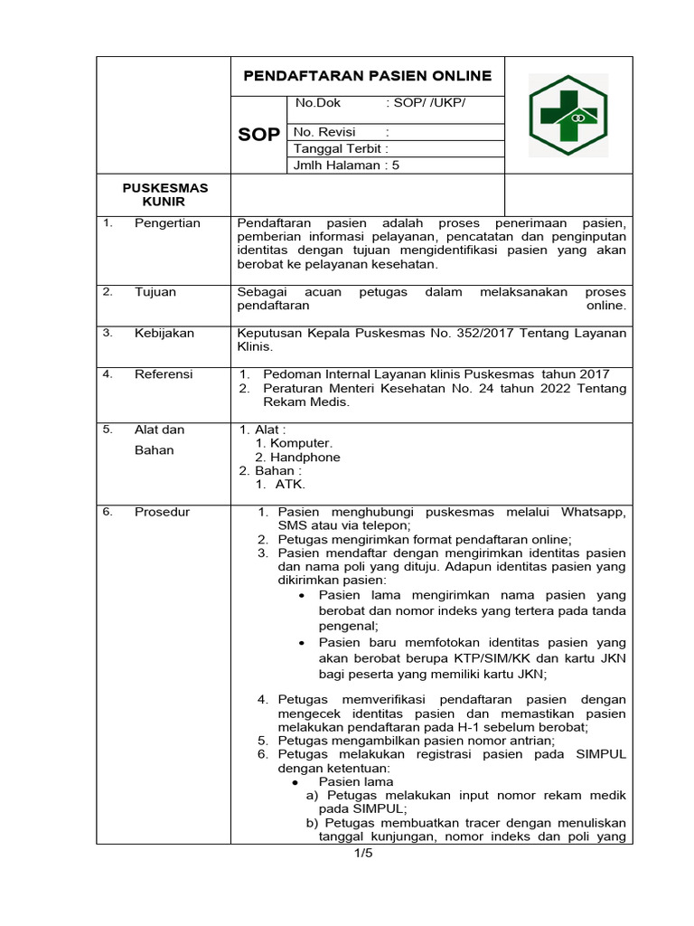 001 SOP PENDAFTARAN Online | PDF