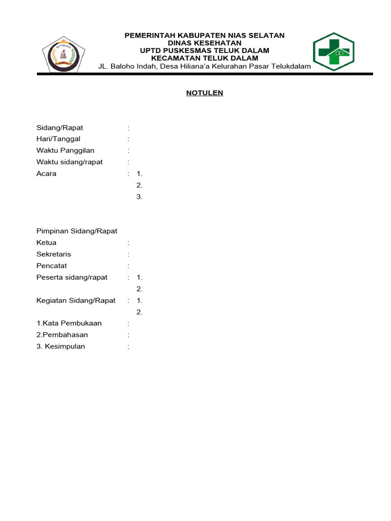 Format Notulen PKM Telukdalam | PDF