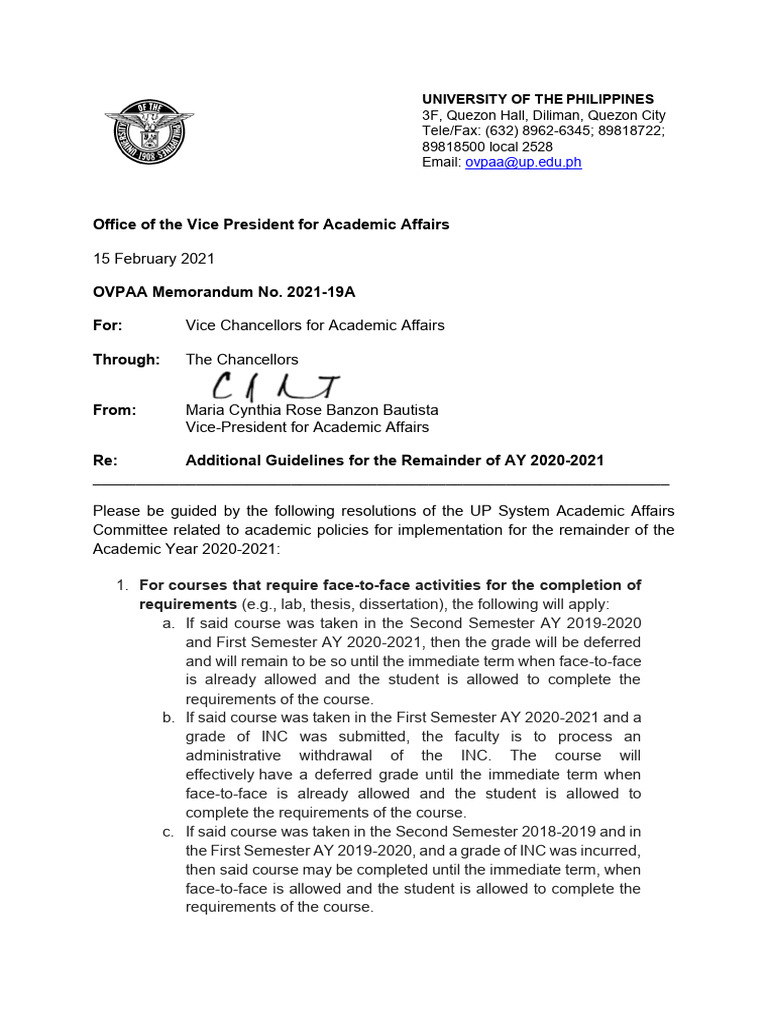 UP Academic Guidelines AY 2020-2021 | PDF | Academic Term | Thesis
