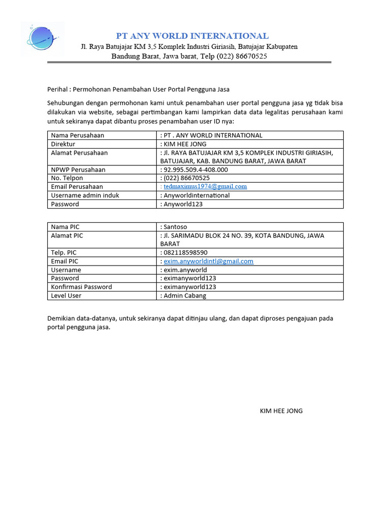 Permohonan Tambah User Portal | PDF