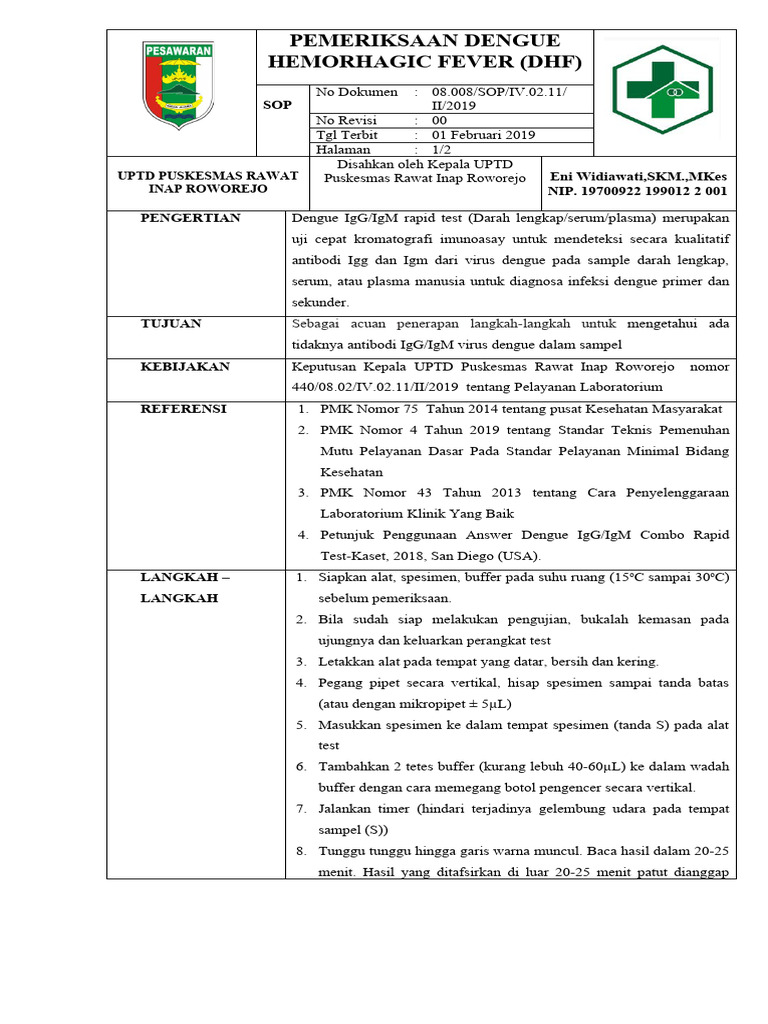 1b H Sop Pemeriksaan DHF | PDF | Teknologi & Rekayasa