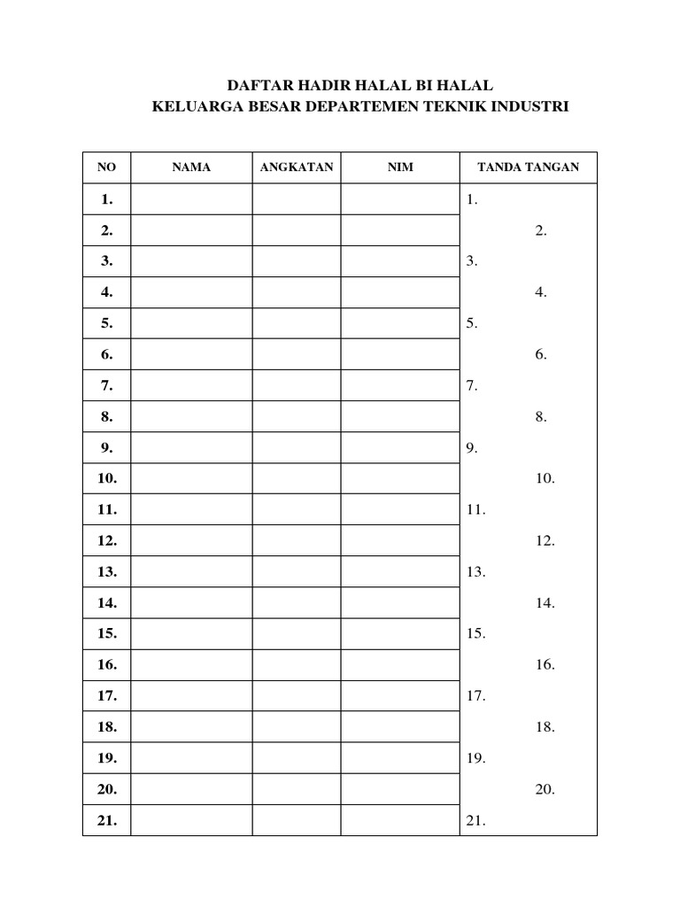 Daftar Hadir Halal Bi Halal | PDF