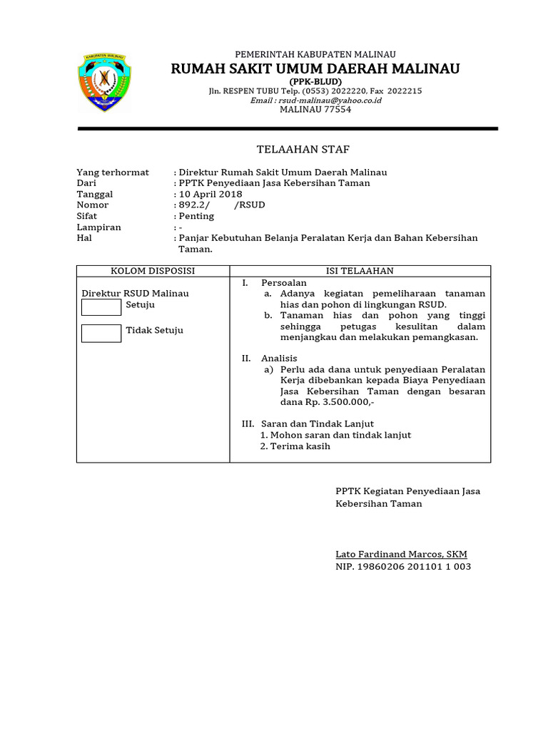 Contoh Telaahan Staf | PDF