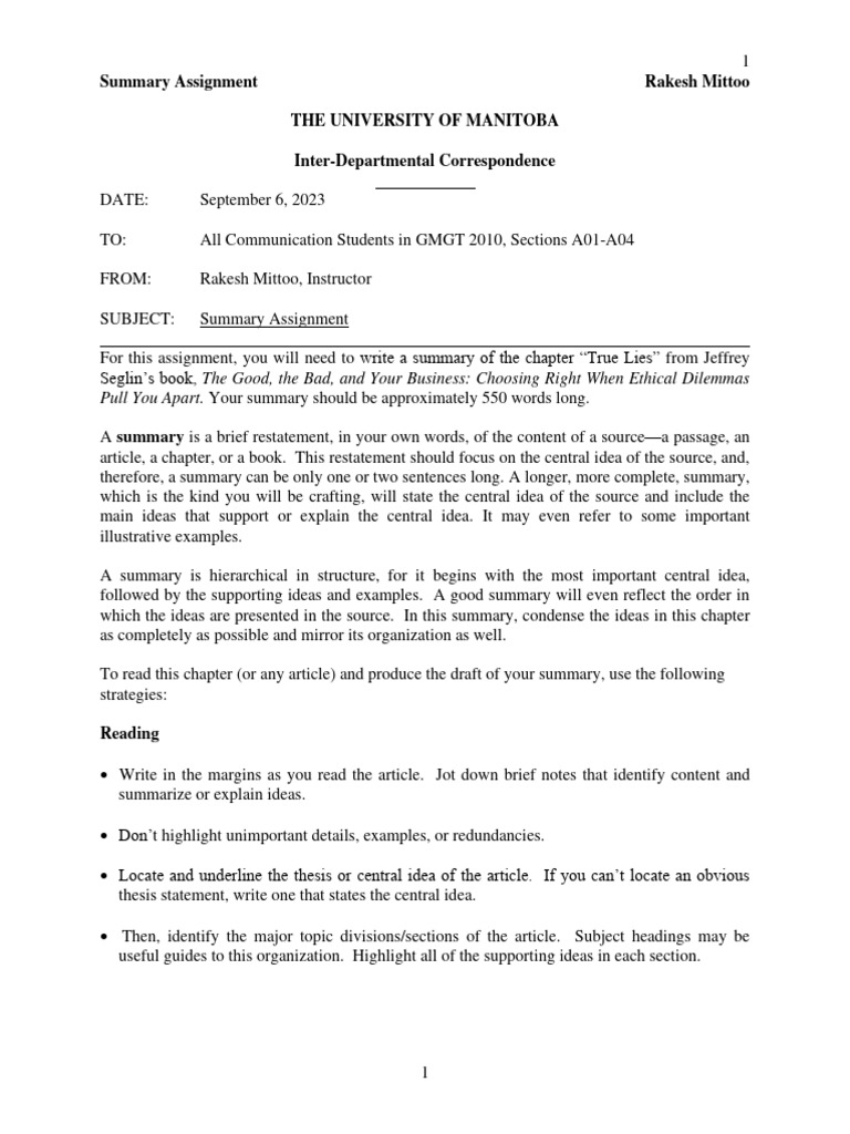 Summary Assignment and Lecture F S23 PDF | PDF | Paragraph | Linguistics