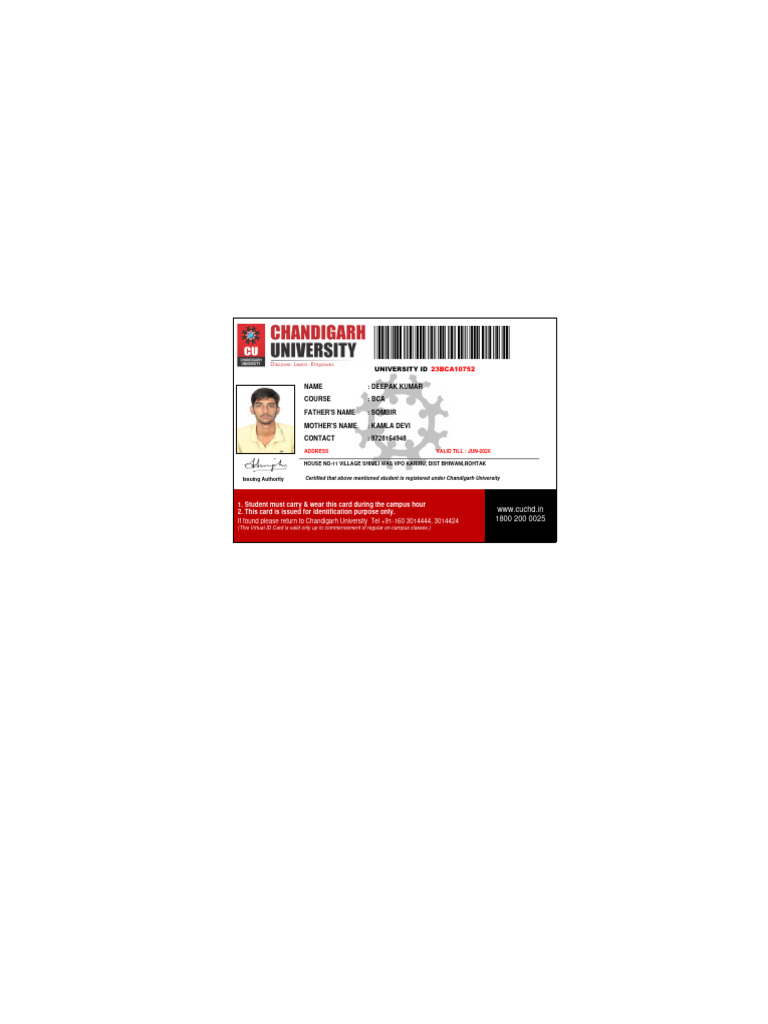 Virtual ID Card 23BCA10752 | PDF